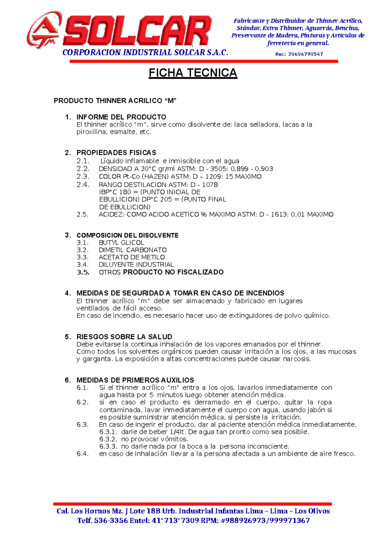 Ficha Tecnica DE Thinner M 221017 091740 - Fabricante y Distribuidor de Thinner Acrílico ...