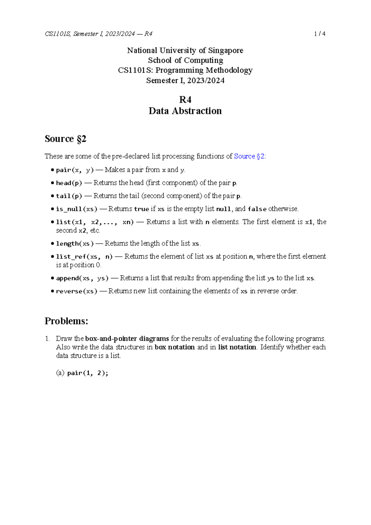 Reflection-R4 - Nil - National University of Singapore School of Computing CS1101S: Programming ...