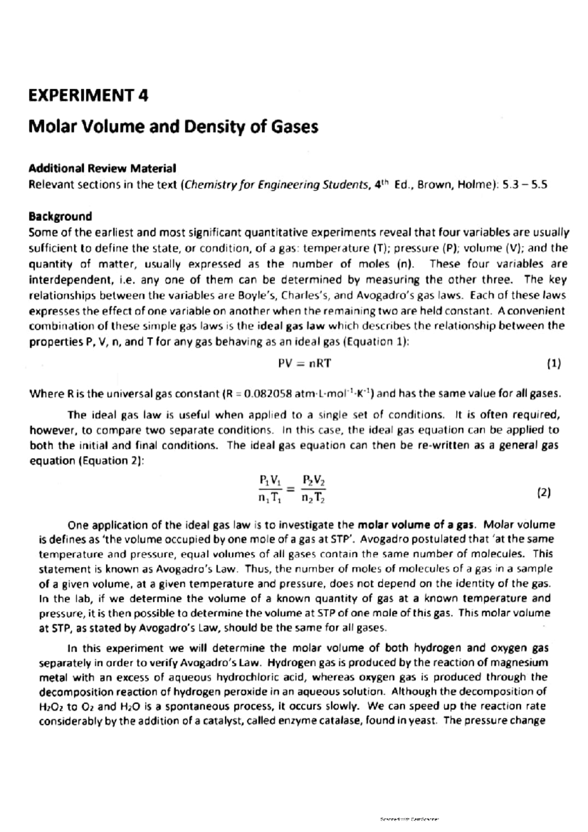 Molar Volume CHEM 266 Studocu
