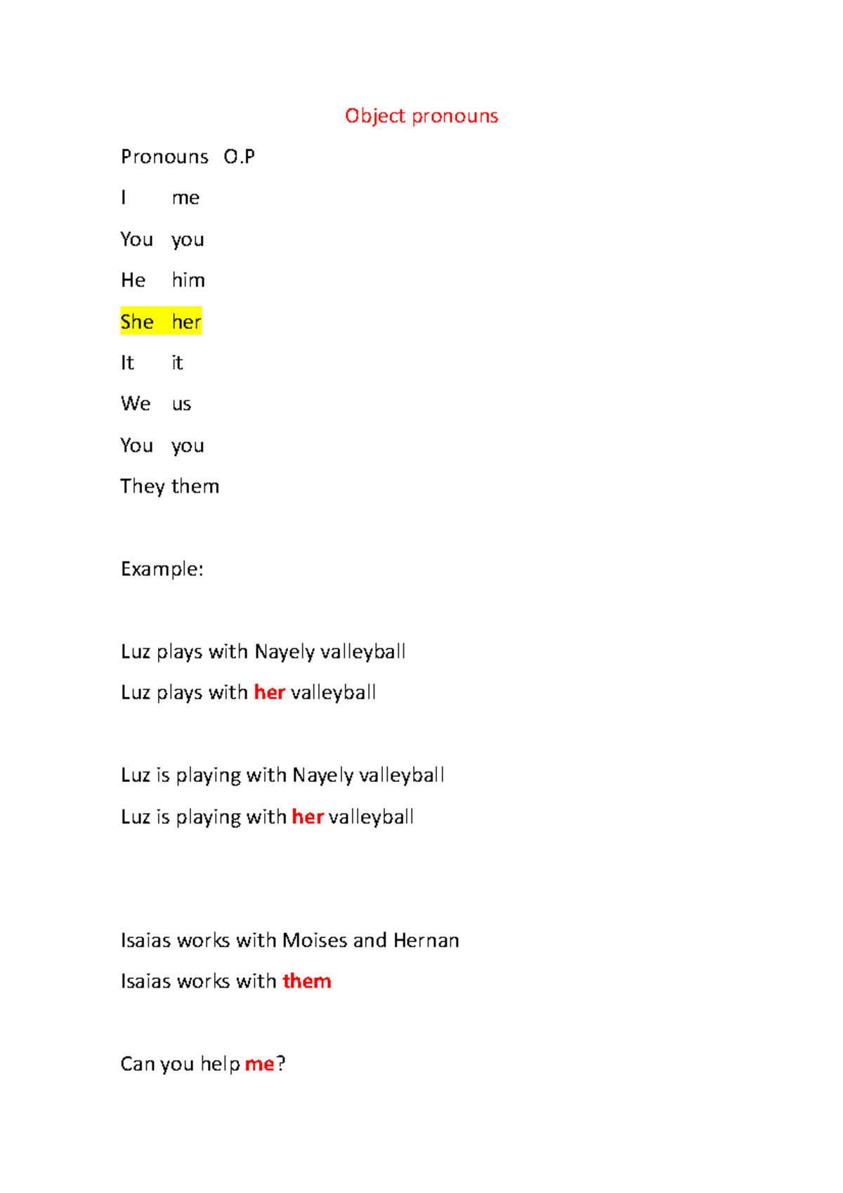 Object pronoun-14 - Resumen - Object pronouns Pronouns O I me You you ...