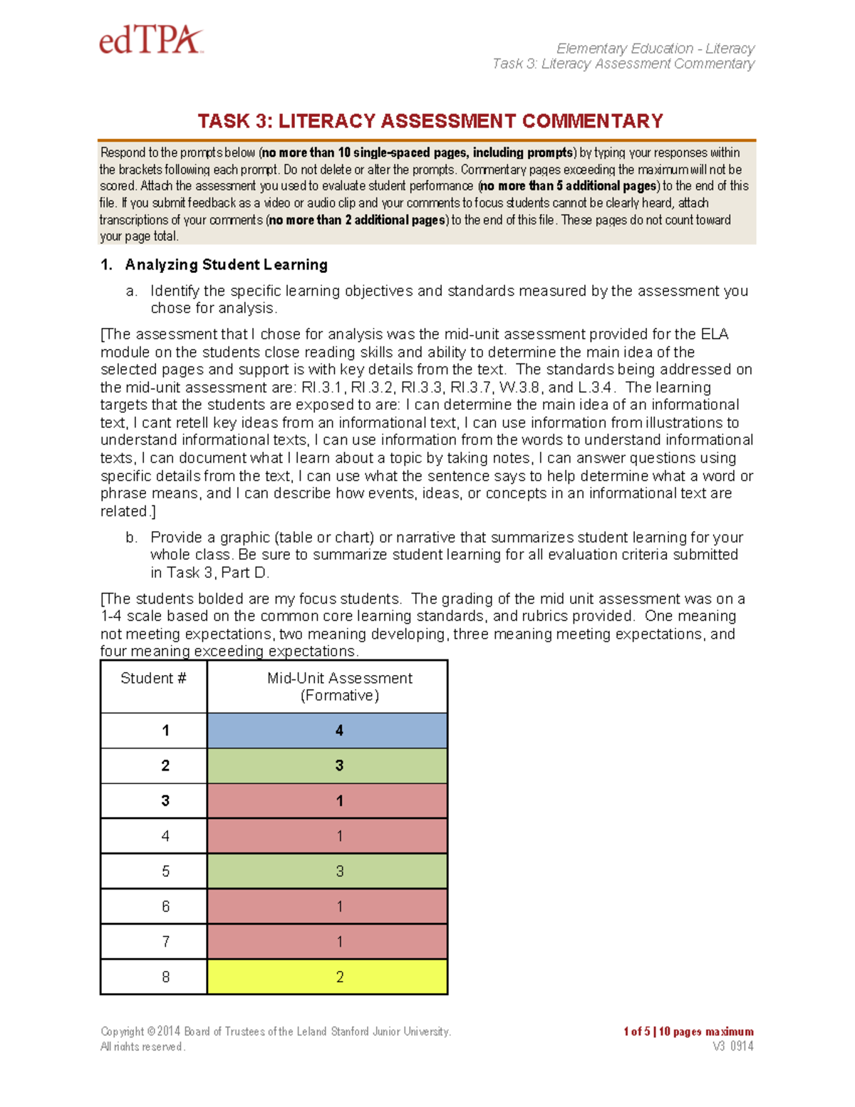 Edtpa literacy assessment commentary task 3 part c1 - Task 3: Literacy ...