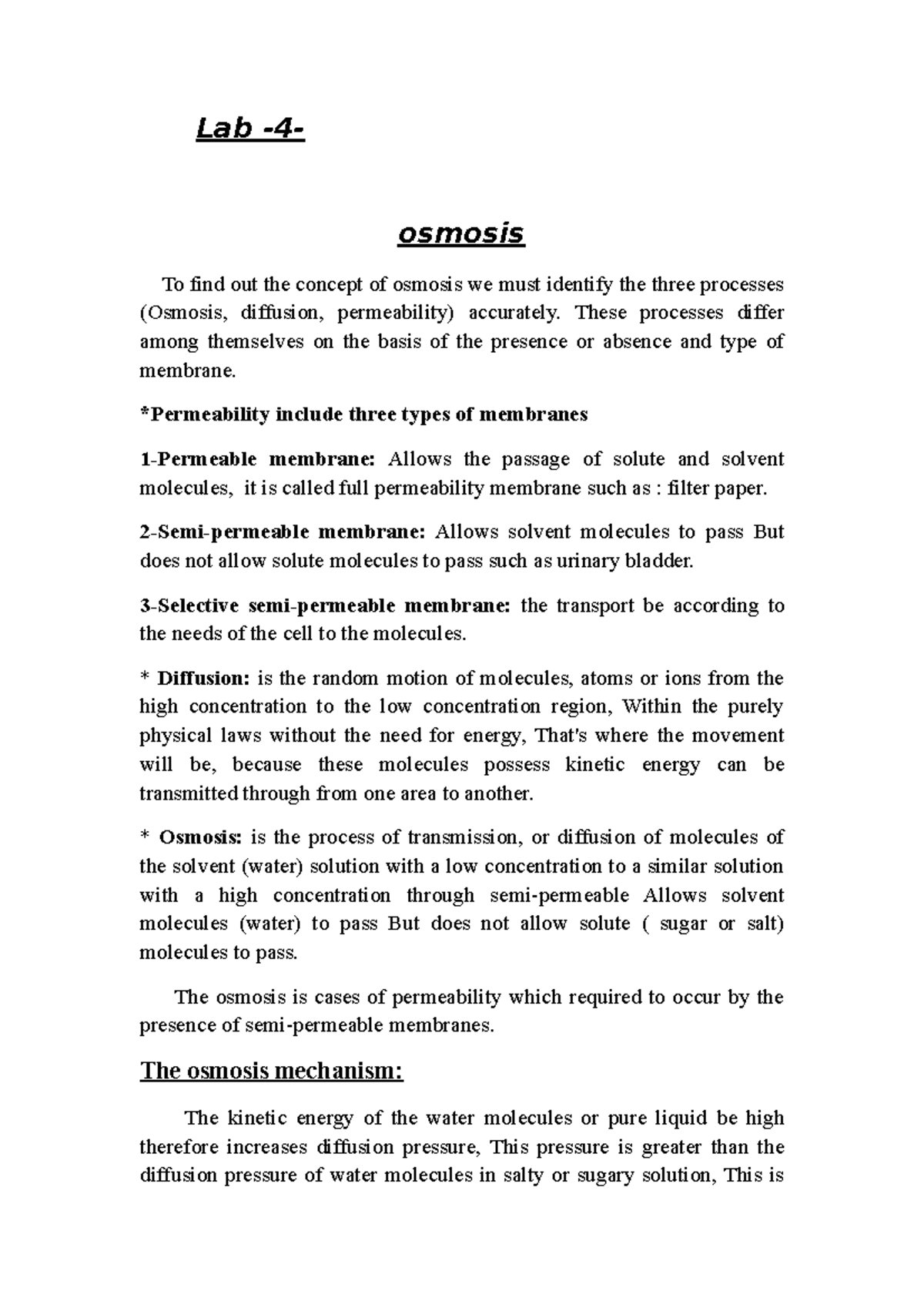 Cell biology lab 4 - Lab -4- osmosis To find out the concept of osmosis ...