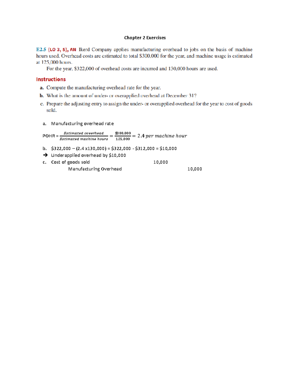Chapter 2 Exercises - ACC 202. Managerial Accounting Tools for Business ...