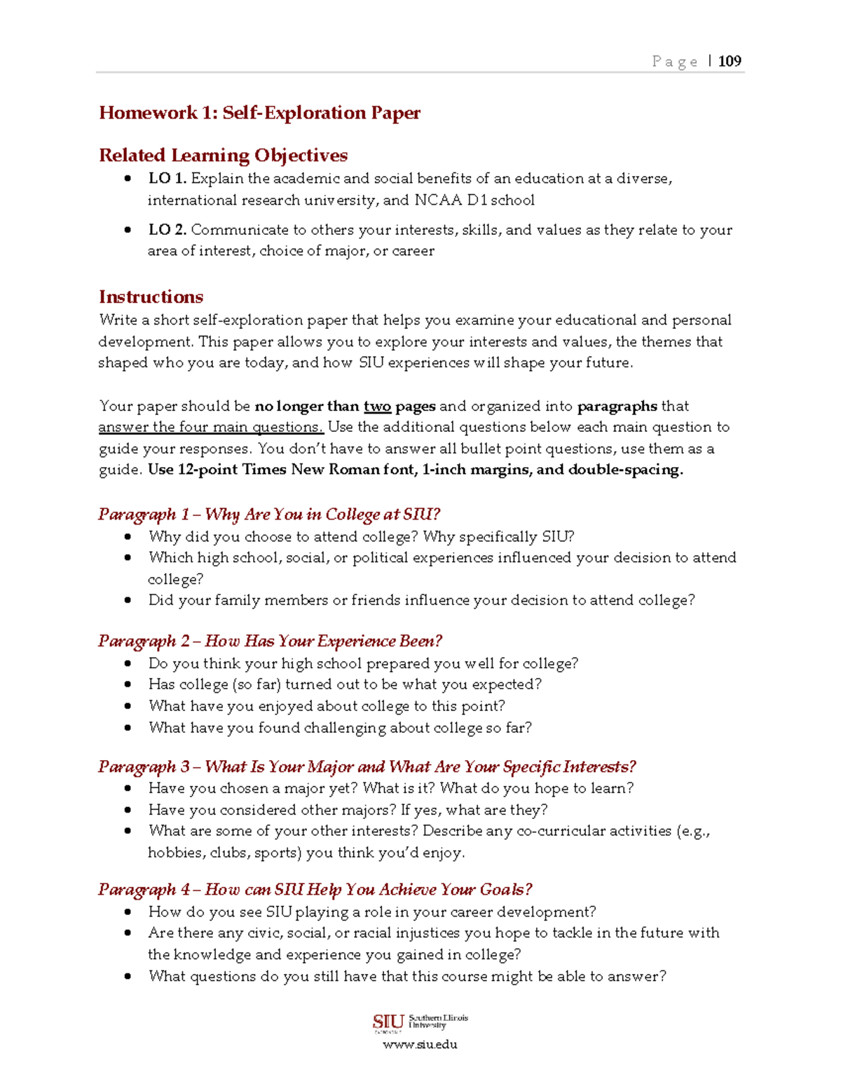 HW1 Self exploration paper - P a g e | 109 siu Homework 1: Self ...