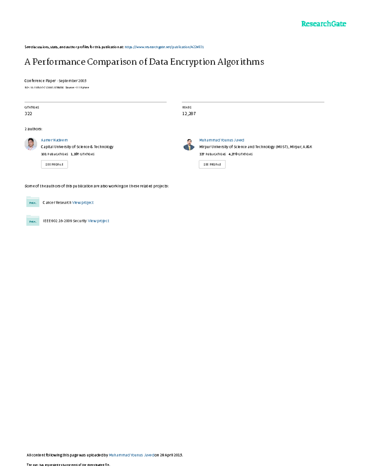 Aperformance Comparison Of Data Encryption Algorithms See Discussions