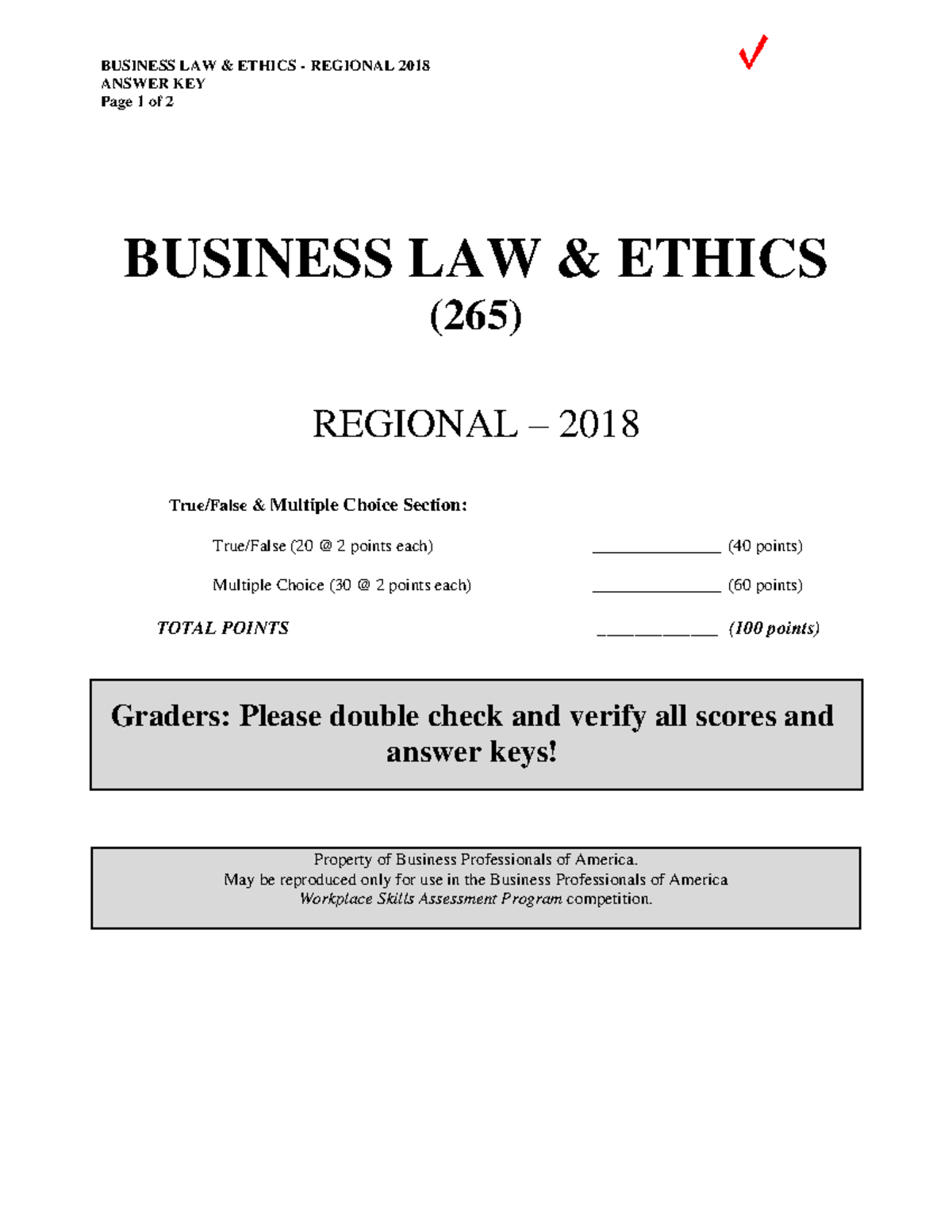 265-Business Law Ethics R 2018-Key - BUSINESS LAW & ETHICS - REGIONAL ...