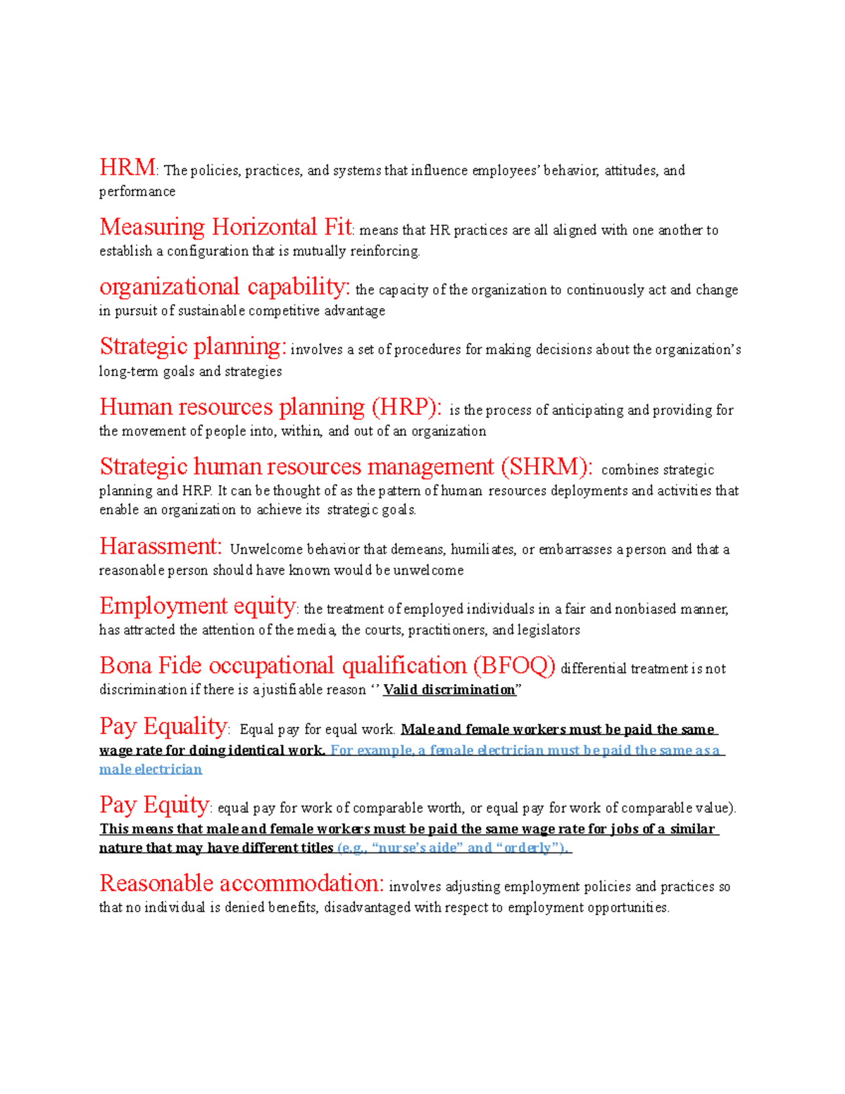 Text Definitions for HR midterm - HRM: The policies, practices, and ...