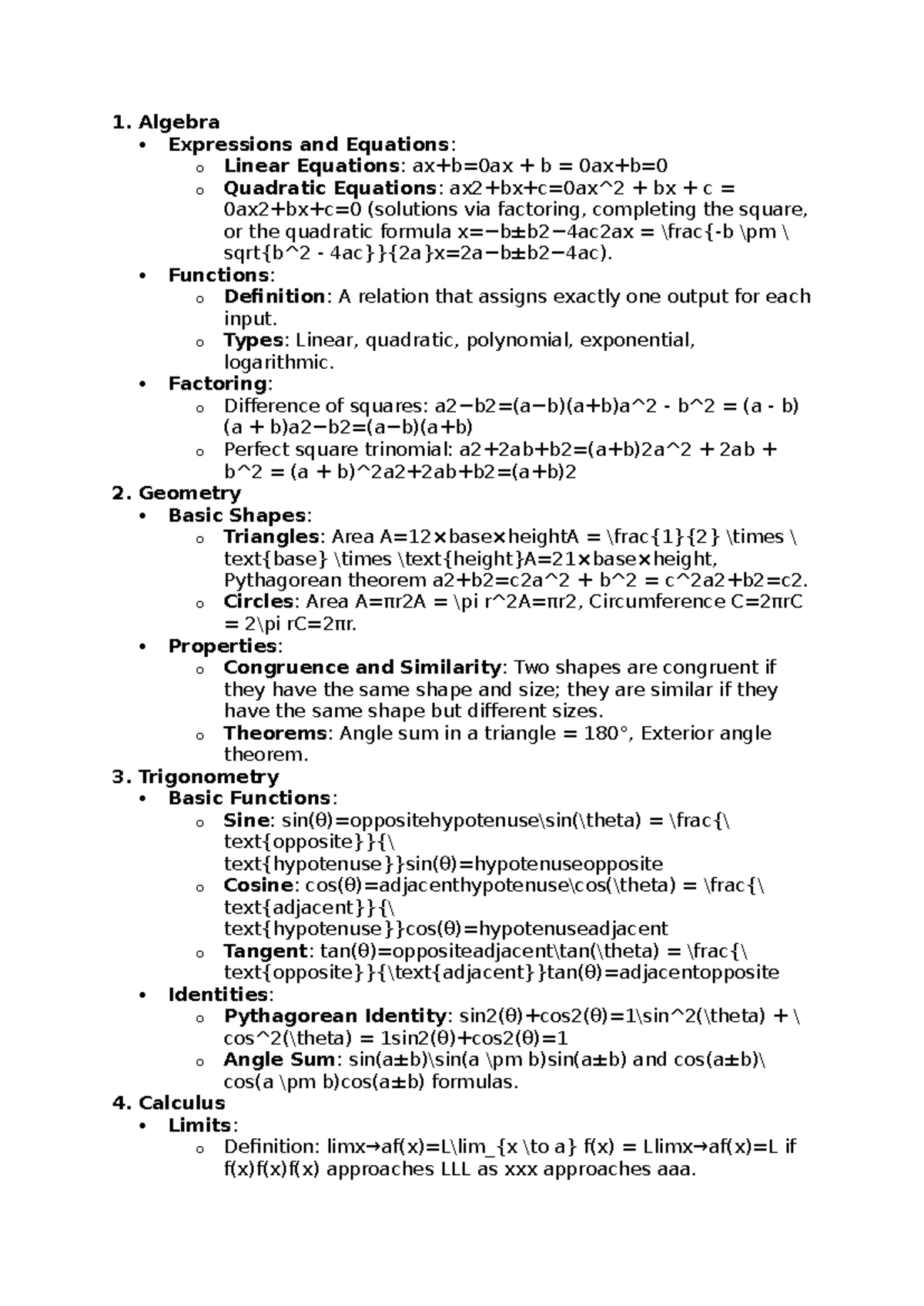 Math Notes - Algebra Expressions and Equations: o Linear Equations: ax ...