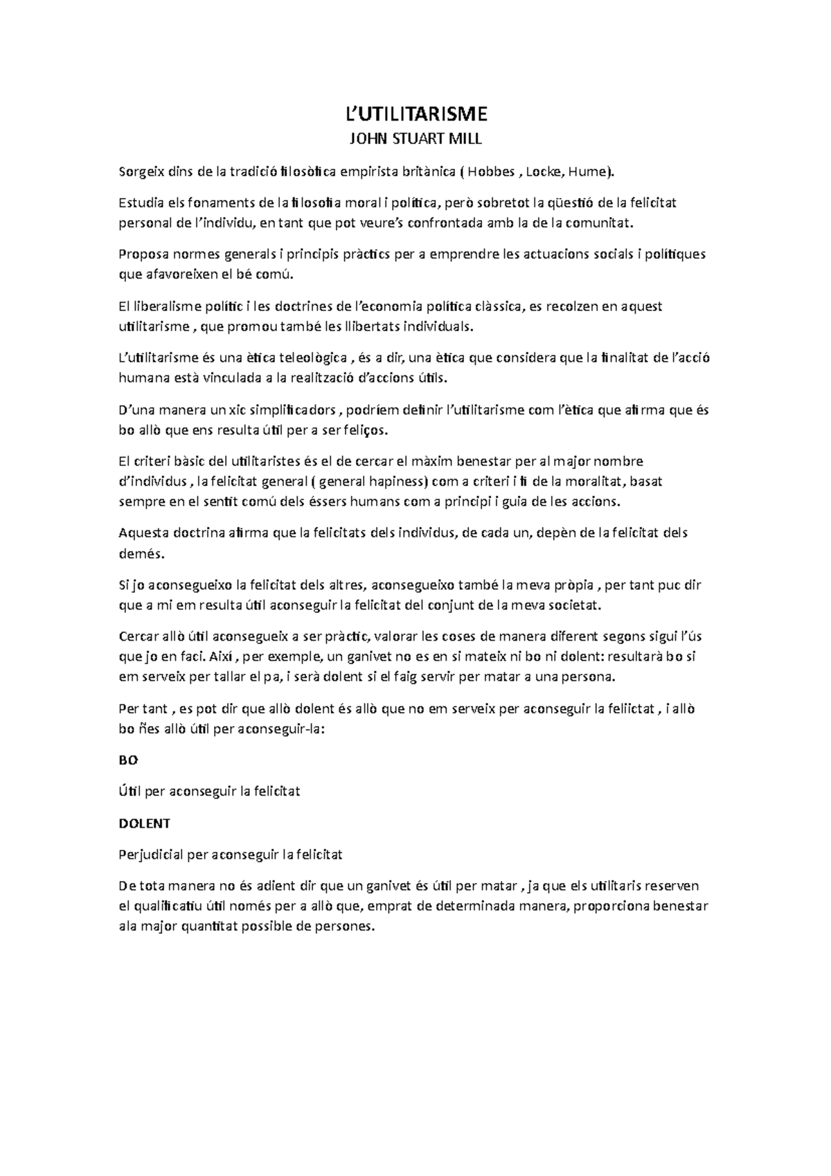 Utilitarisme . JOHN STUART MILL HISTÒRIA DE LA FILOSOFIA - L ...