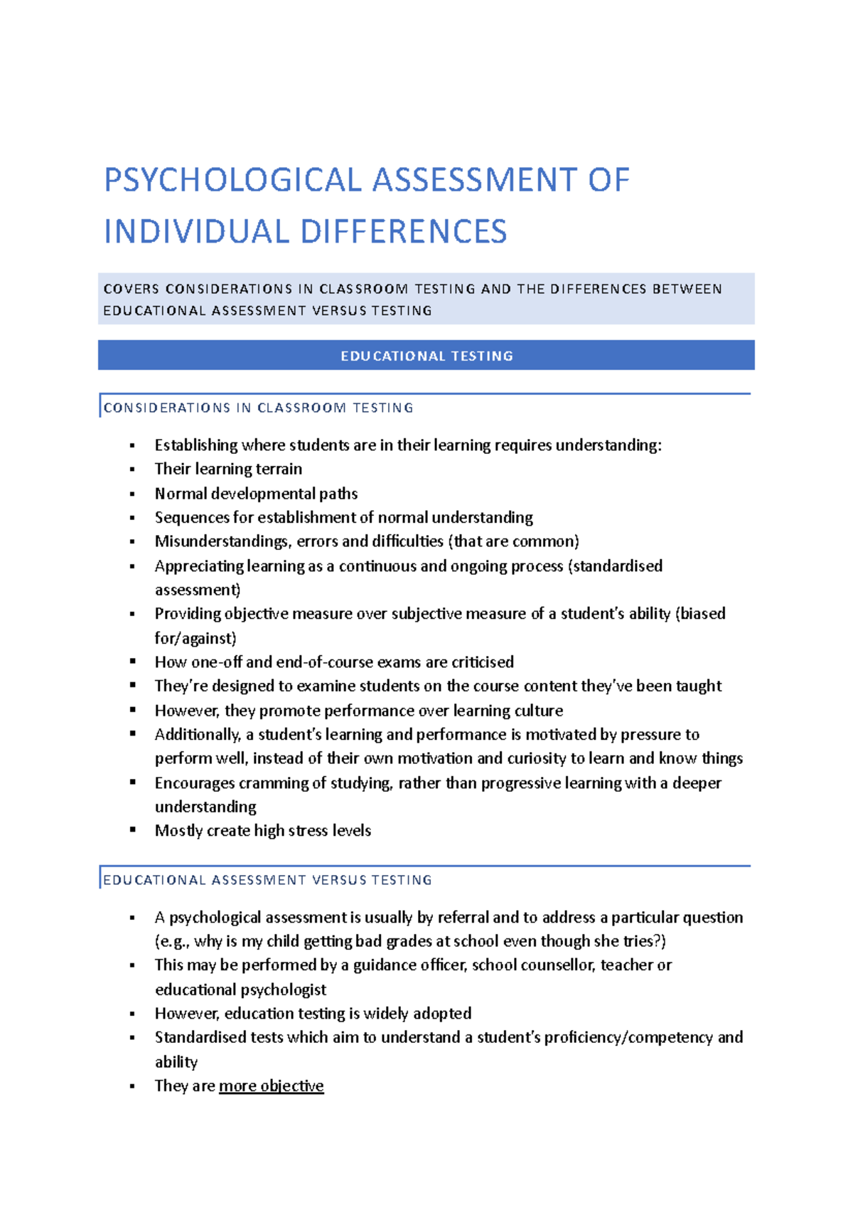 Psychological assessment of individual differences 2 - PSYCHOLOGICAL ...