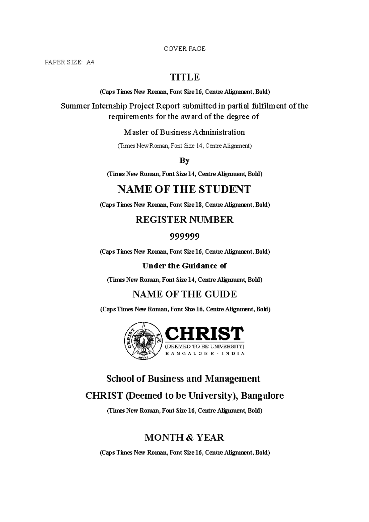 Sample SIP - IMP - COVER PAGE PAPER SIZE: A TITLE (Caps Times New Roman ...