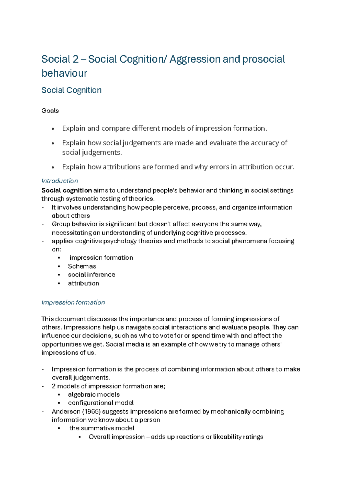 Social 2.1 - Social Cognition - Social 2 – Social Cognition/ Aggression and prosocial behaviour ...