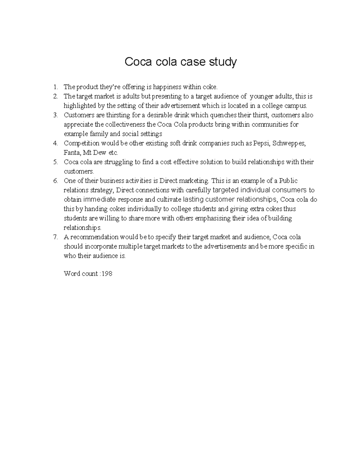 Mktg2008 inclass assesment-2 - Coca cola case study The product they’re ...