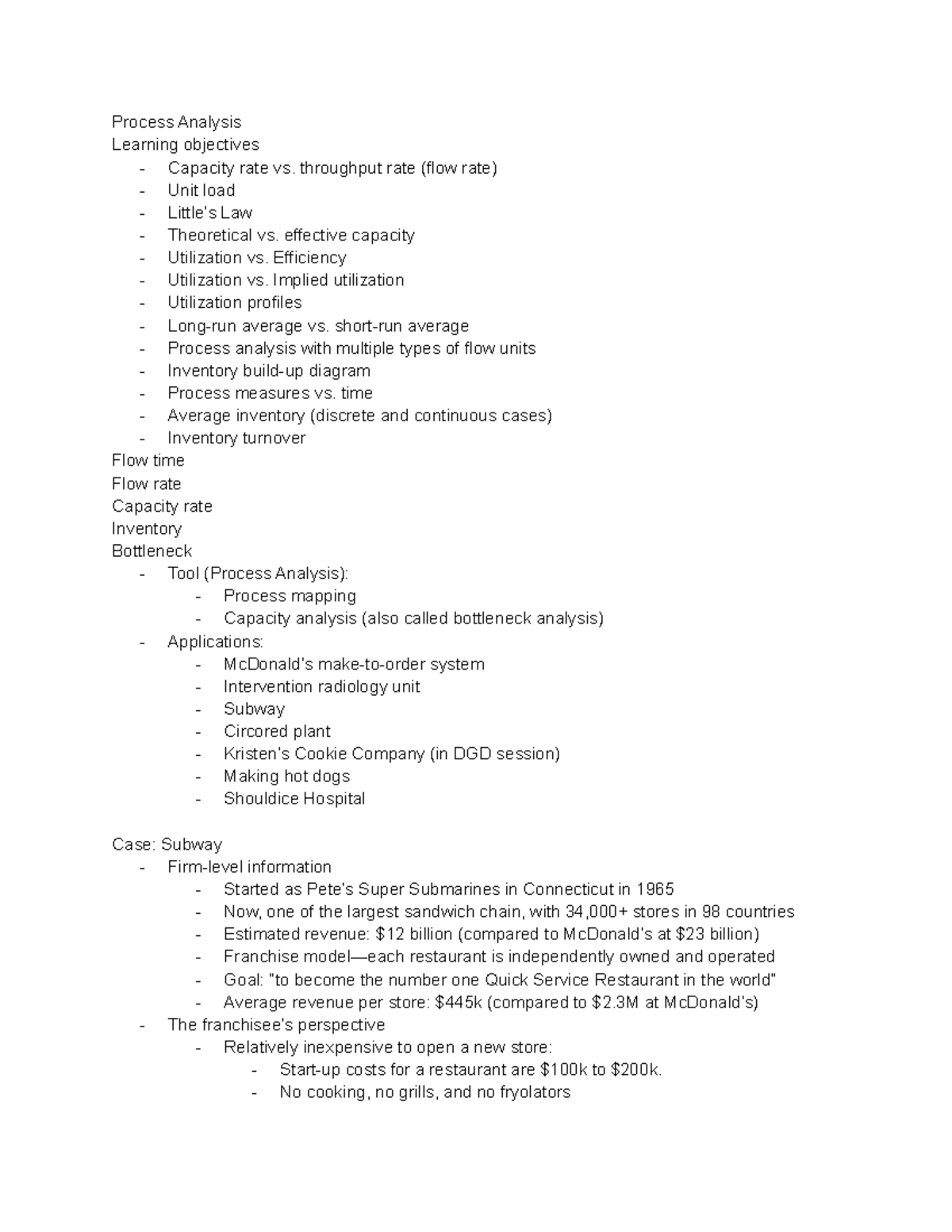 Week 3 - Class notes - Process Analysis Learning objectives - Capacity ...