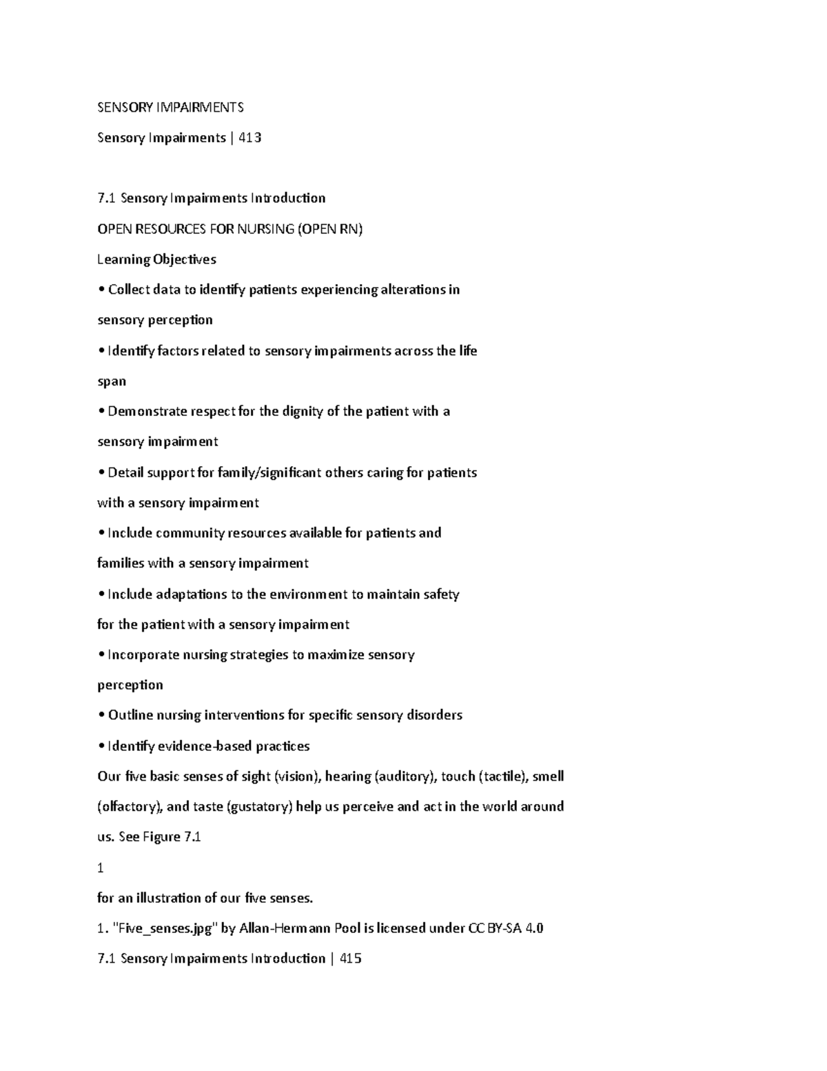 Nursing Fundamentals-108 - SENSORY IMPAIRMENTS Sensory Impairments ...