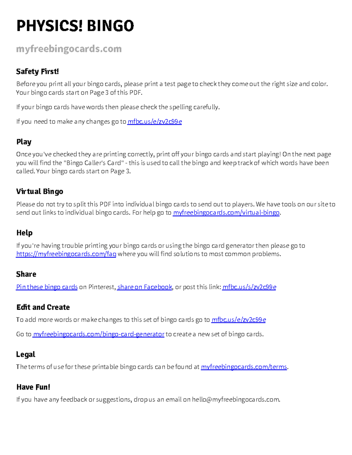 Physics Bingo Final - extra credut project - PHYSICS! BINGO ...
