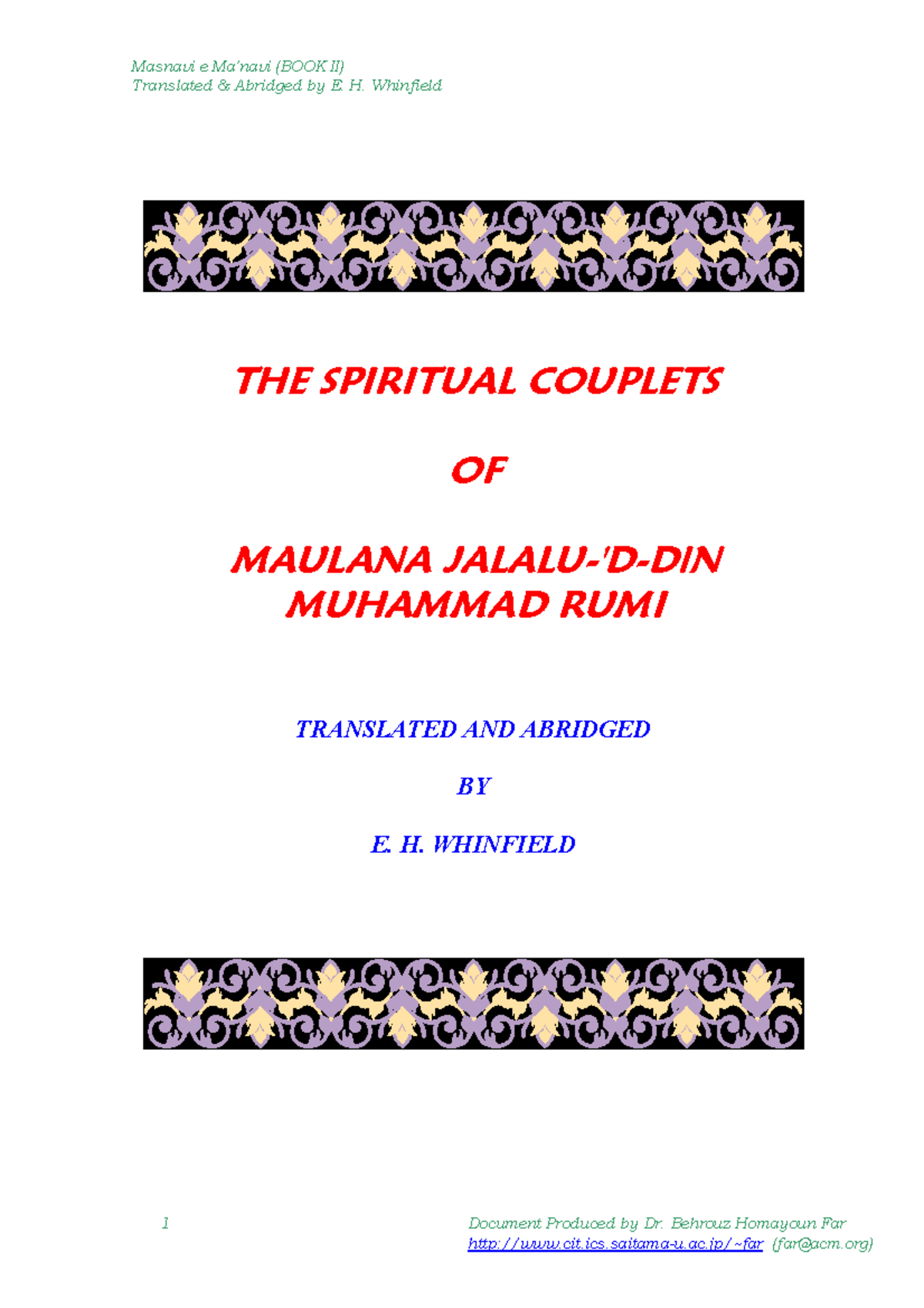 132 masnavi b2 - mnnmn - Translated & Abridged by E. H. Whinfield 1 ...