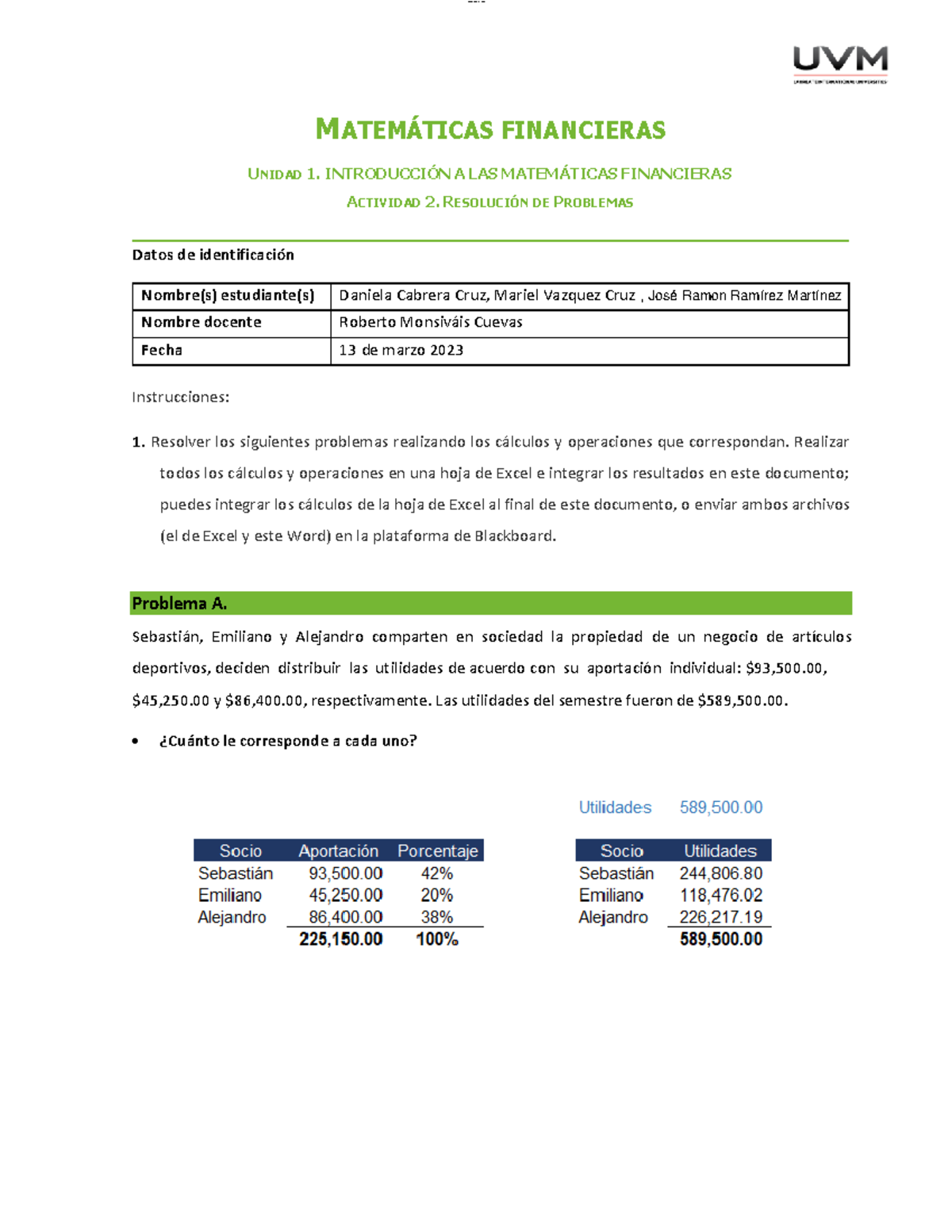 Ejercicios Mtematicas Financieras - lOMoAR cPSD| 16777358 MATEMÁTICAS FINANCIERAS UNIDAD 1 ...