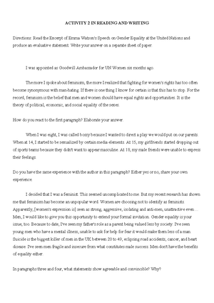 Reading AND Writing - Worksheet - READING AND WRITING Grade 11 STEM ...