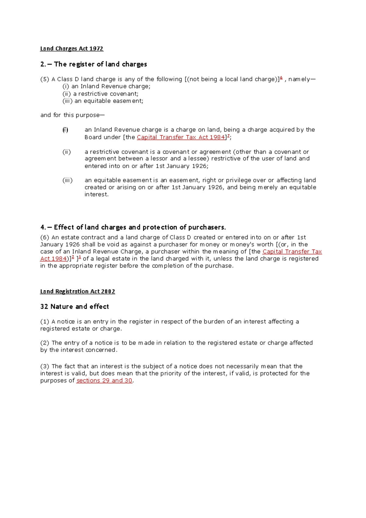 Statute Sections - Lecture notes 5 - Land Charges Act 1972 2.— The ...
