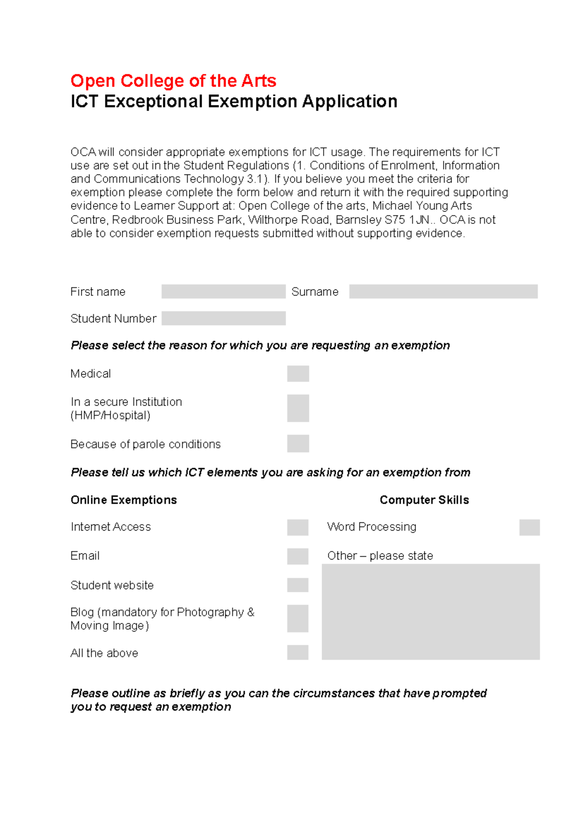 Information and Communication Technologies Exemption Form - Open ...