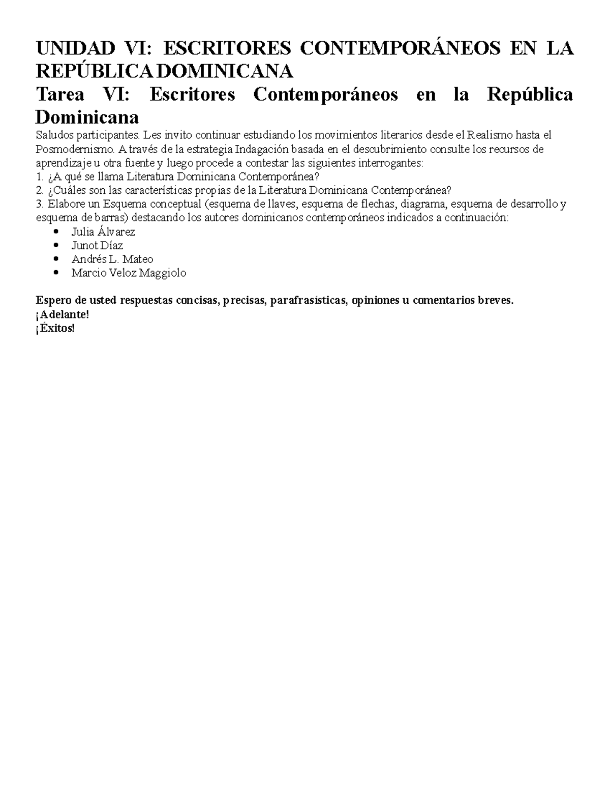 Unidad VI. Escritores Contemporáneos EN LA República Dominicana ...