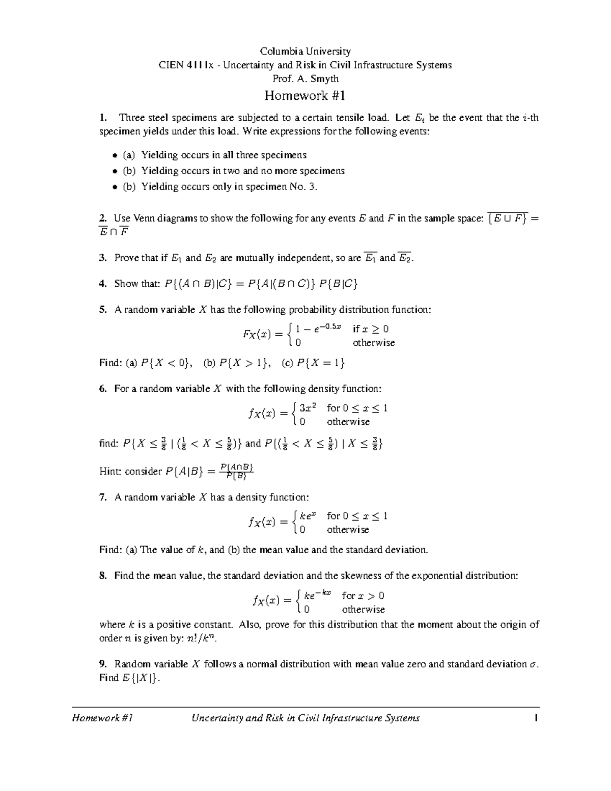 Hw1 assigned - Lecture notes 1 - Columbia University CIEN 4111x ...