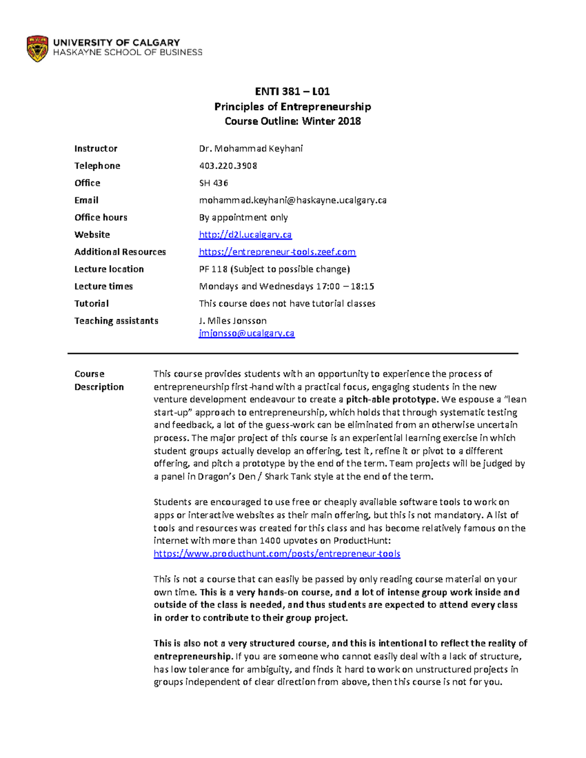 ENTI 381 L01 W 18 - Mohammad Keyhani - ENTI 381 – L Principles of ...