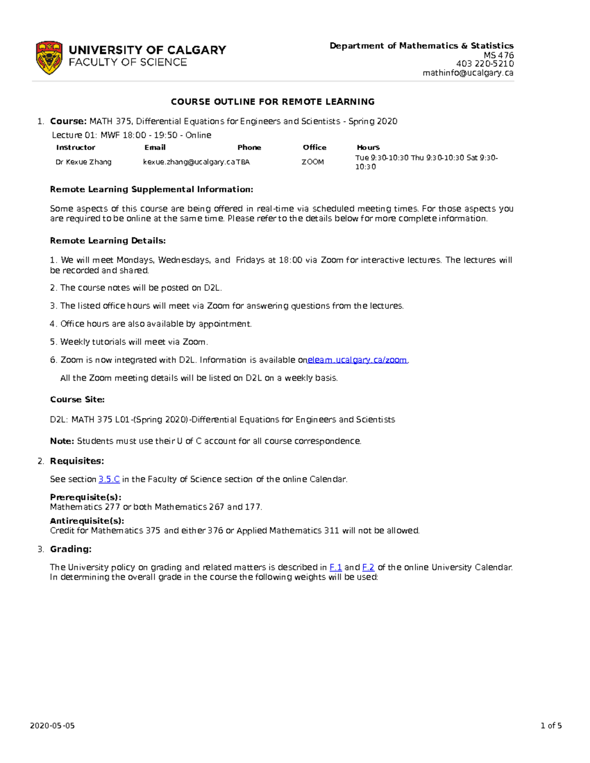 MATH375 P2020 LEC1 outline - Department of Mathematics & Statistics MS ...
