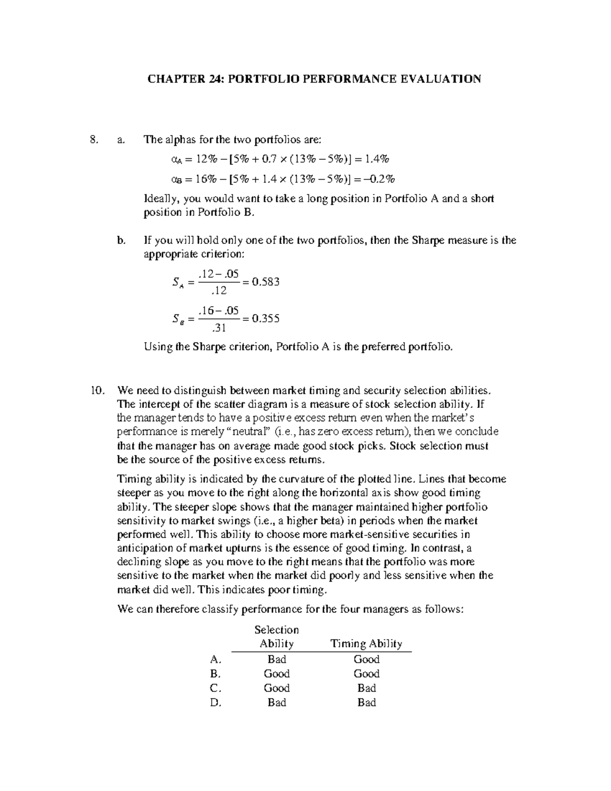 Ch24 of investment analysis - CHAPTER 24: PORTFOLIO PERFORMANCE ...