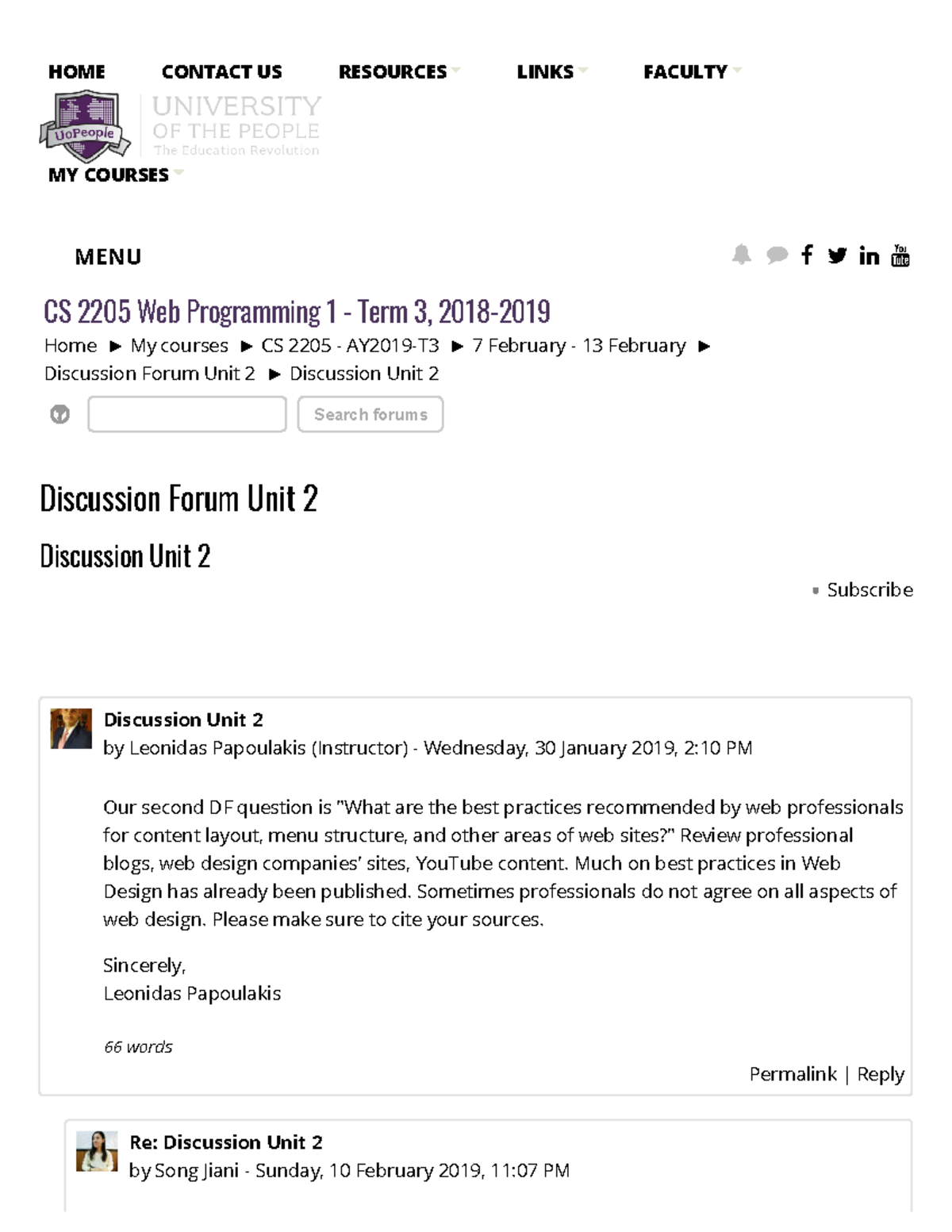 CS 2205 AY2019 T3 Discussion Unit 2 C pia - Home My courses CS 2205 - AY2019-T3 7 February - 13 ...