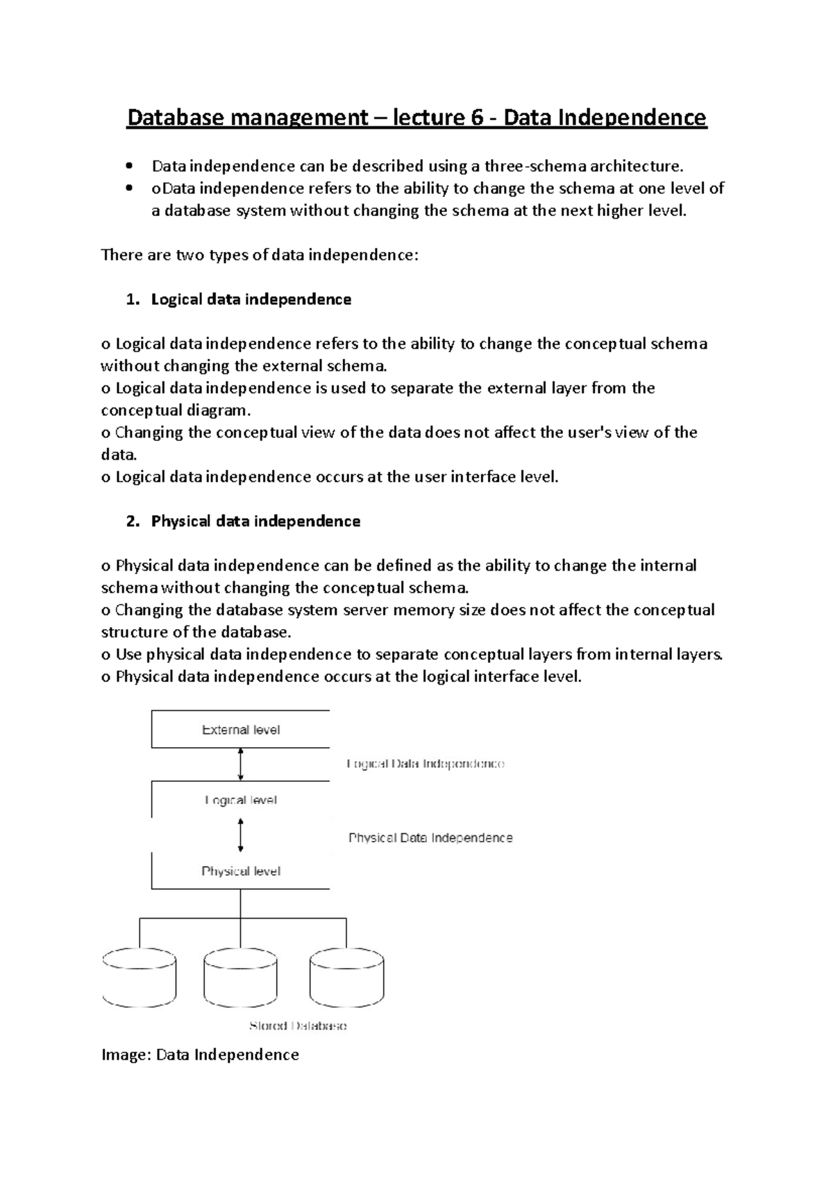 Database management – lecture 6 - Data Independence - Database ... Database management – lecture 6 - Data Independence - Database ...