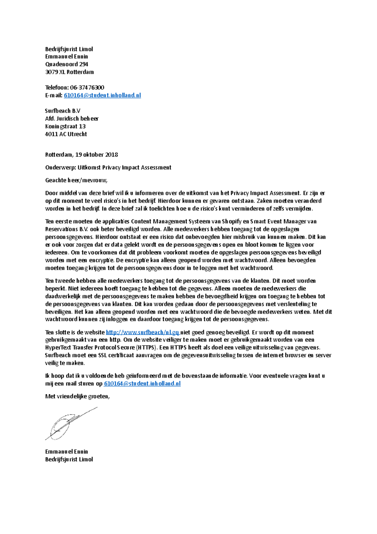 Bedrijfsjurist Limol - brief - Bedrijfsjurist Limol Emmanuel Ennin ...