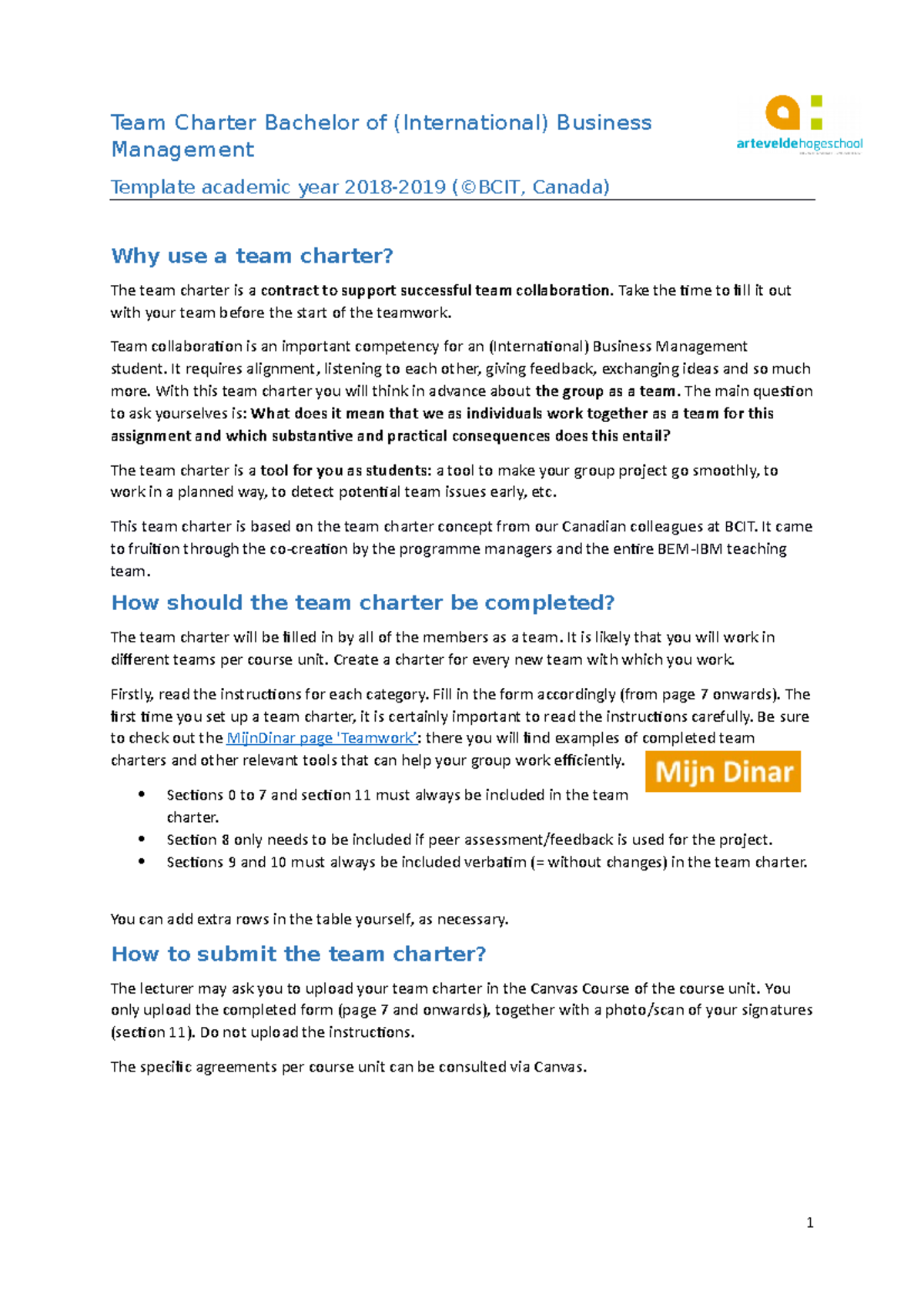 Teamcharter Bemibm Template AY 18-19 ENG - Team Charter Bachelor of ...