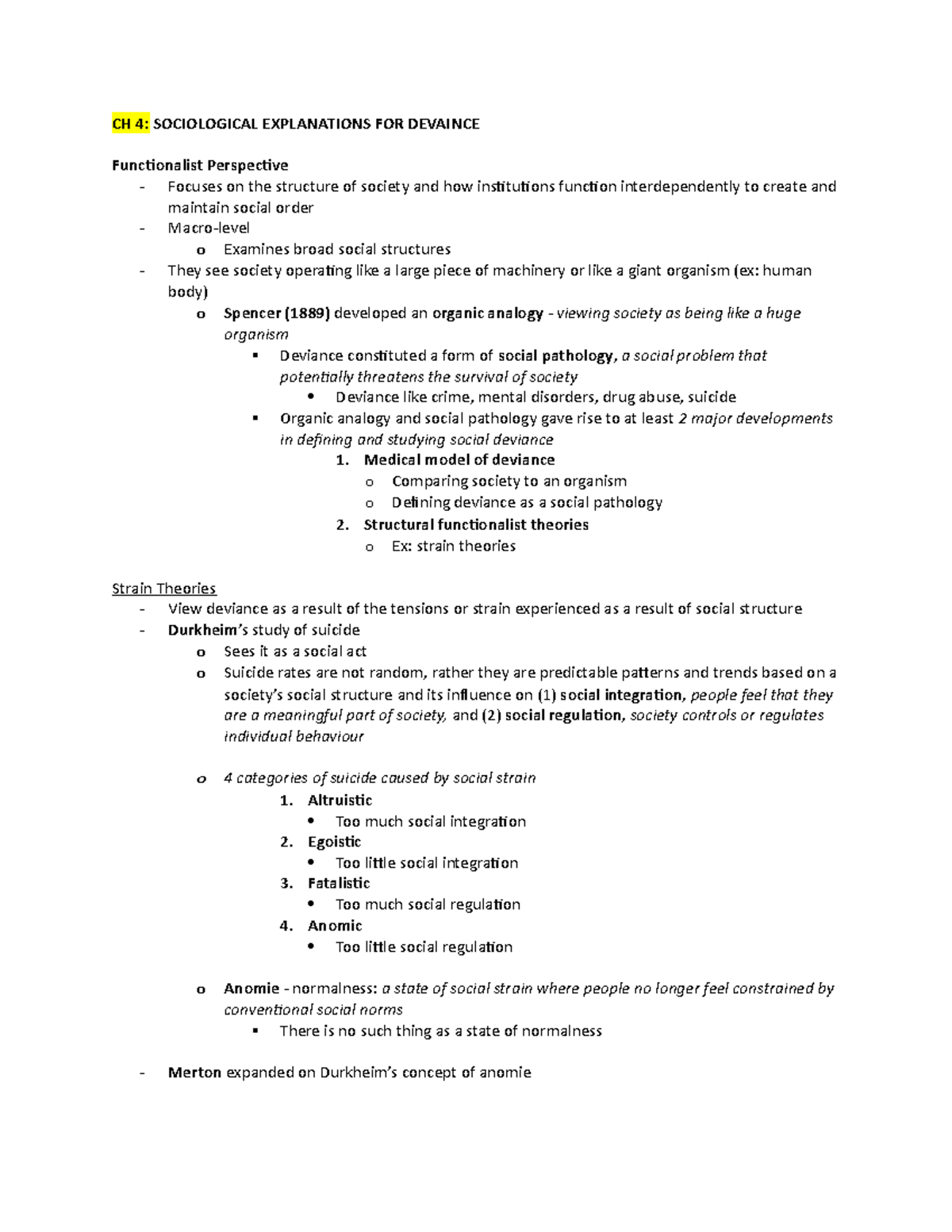 SOC-2108 Test 2 Study Notes - CH 4: SOCIOLOGICAL EXPLANATIONS FOR ...