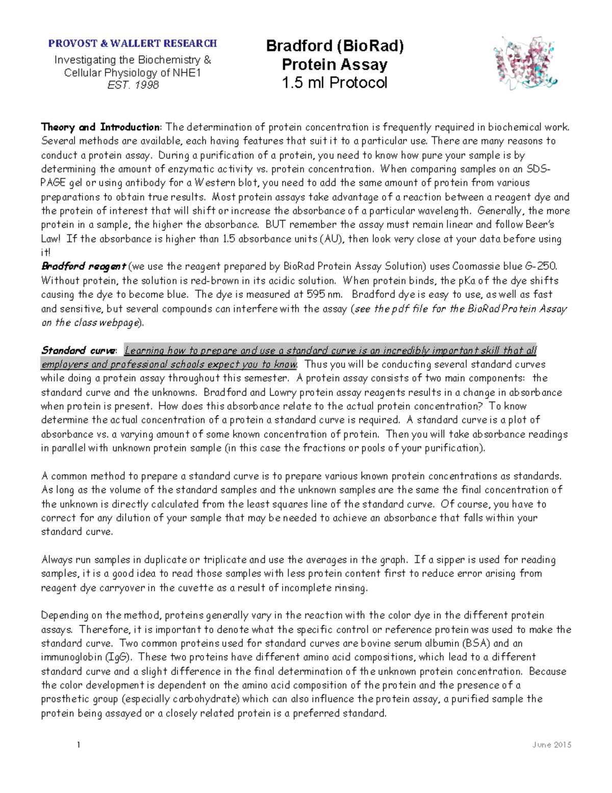 Protein Assay Std Protocol - PROVOST & WALLERT RESEARCH Investigating ...
