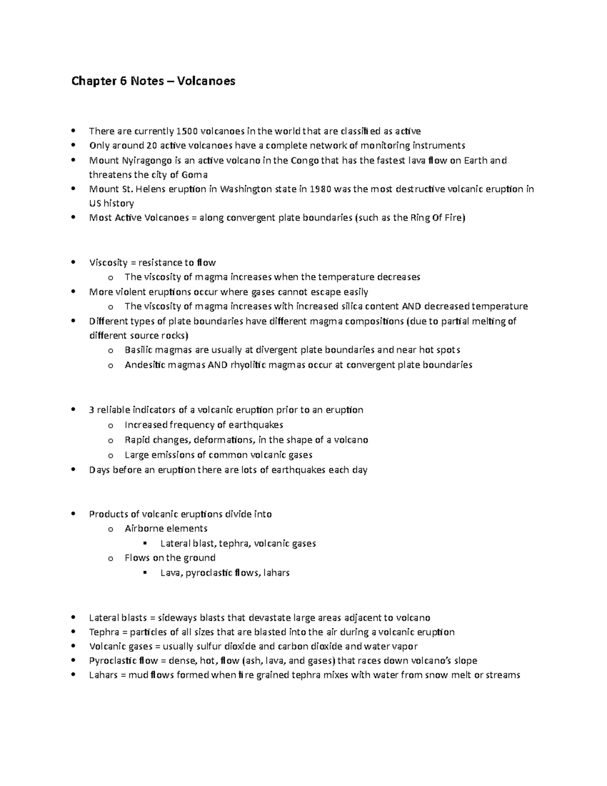 Chapter 6 Volcanoes - This Document Provides Lecture and Reading Notes ...