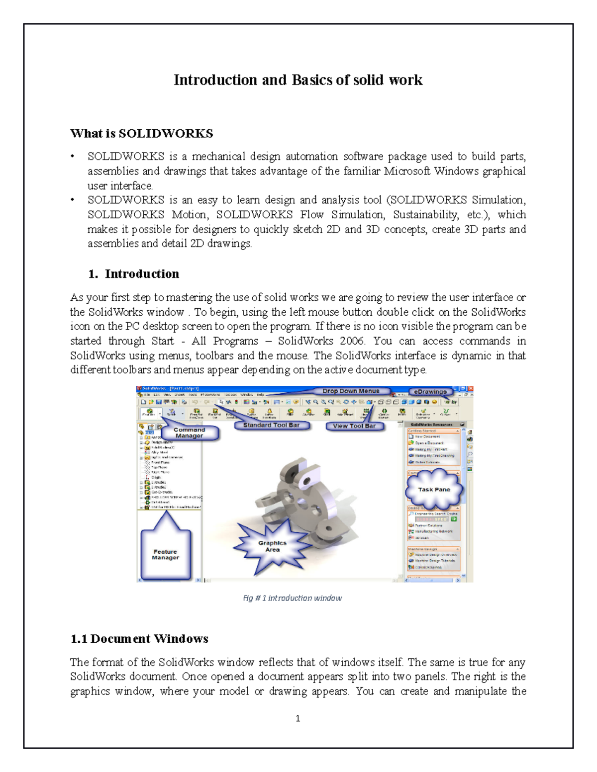 Lab - fluid - Introduction and Basics of solid work What is SOLIDWORKS ...