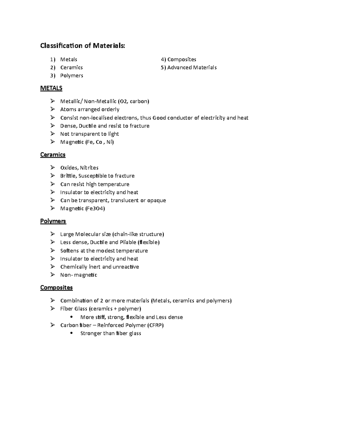 Take home reading and mini assignment ( Classification of Materials ...