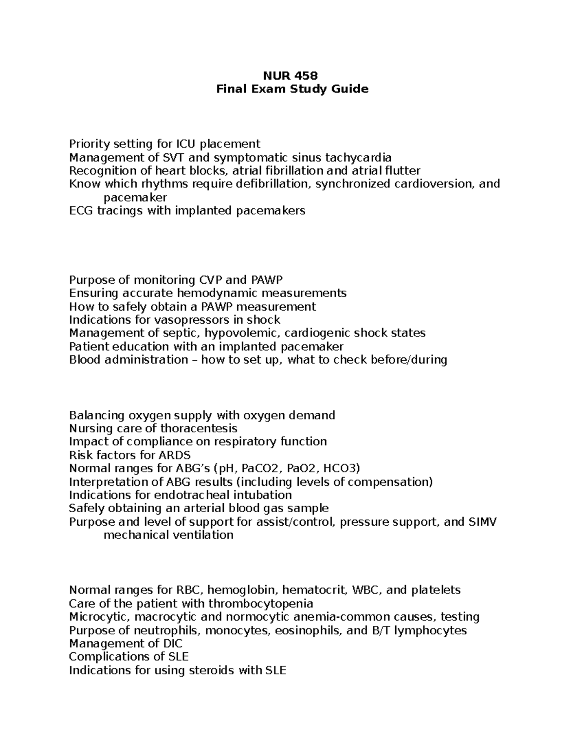 Final exam study guide - NUR 458 Final Exam Study Guide Priority ...