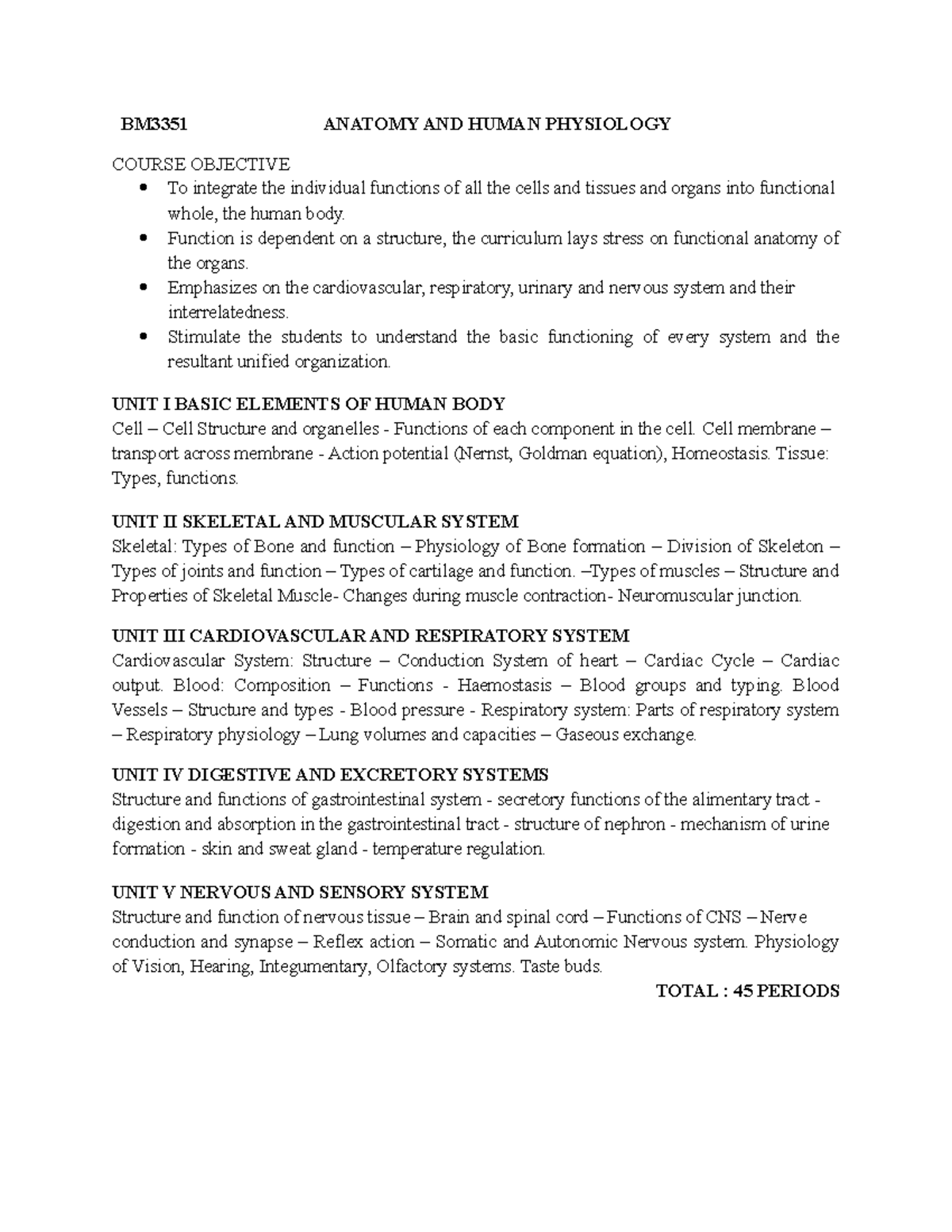 Syllabus - question bank - BM3351 ANATOMY AND HUMAN PHYSIOLOGY COURSE ...