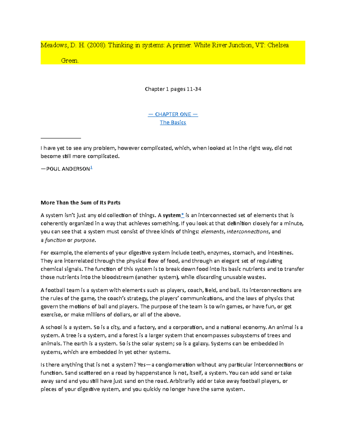 Book Excerpt Thinking in Systems Chapter 1 THE Basics - Meadows, D. H ...