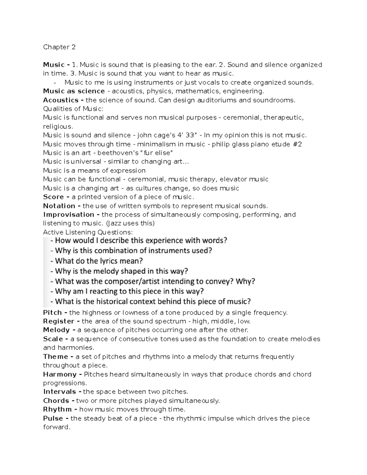 Chapter 2 - Chapter 2 Music - 1. Music is sound that is pleasing to the ...