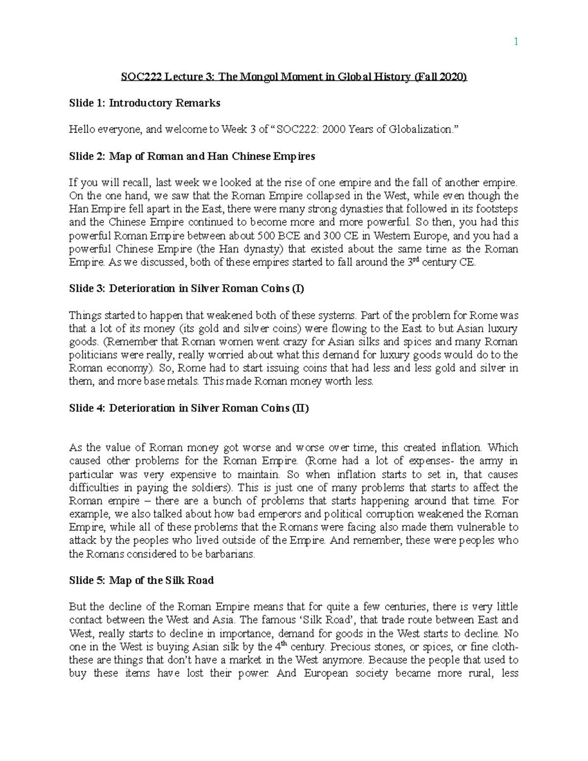 SOC222 Lecture 3 Notes (The Mongol Moment in Global History, Winter ...