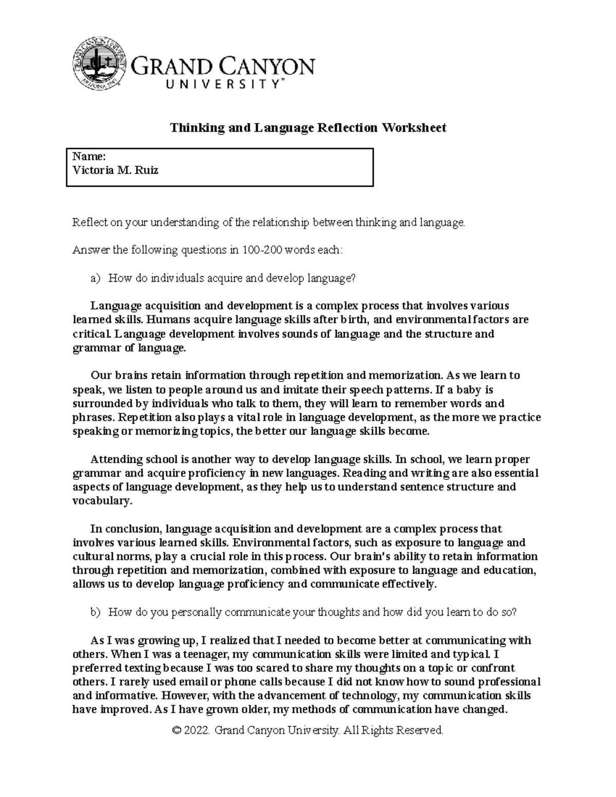 PHI105 - Assignment. - Thinking and Language Reflection Worksheet Name ...