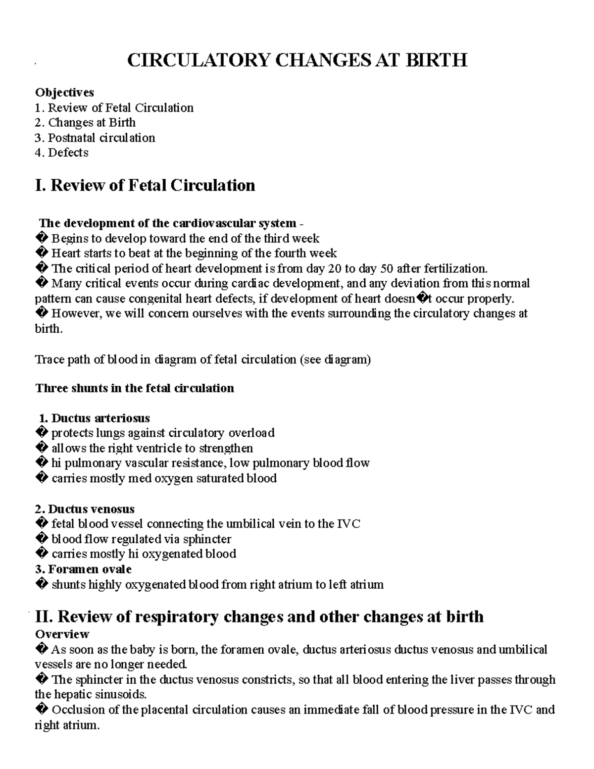 Pediatric cardiovascular changes at birth - Objectives Review of Fetal ...