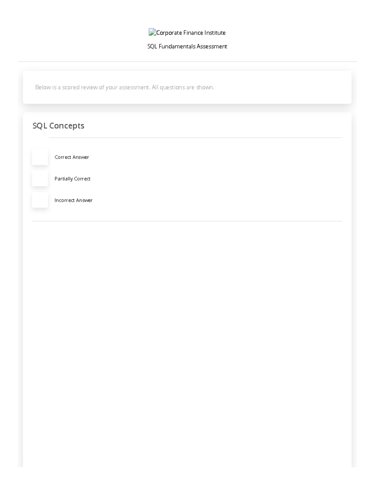 Sql Fundamentals Assessment Sql Fundamentals Assessment Corporate Finance Institute Below Is A