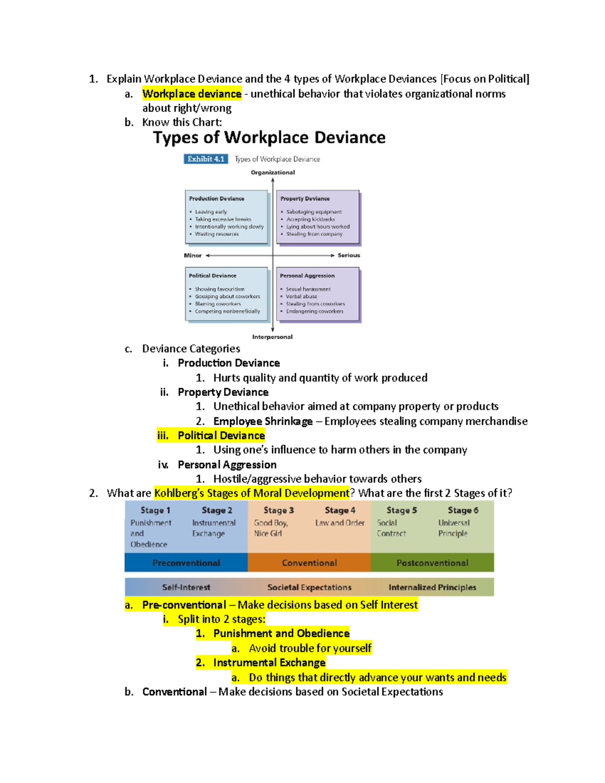 Test2studyguide - 1. Explain Workplace Deviance and the 4 types of ...