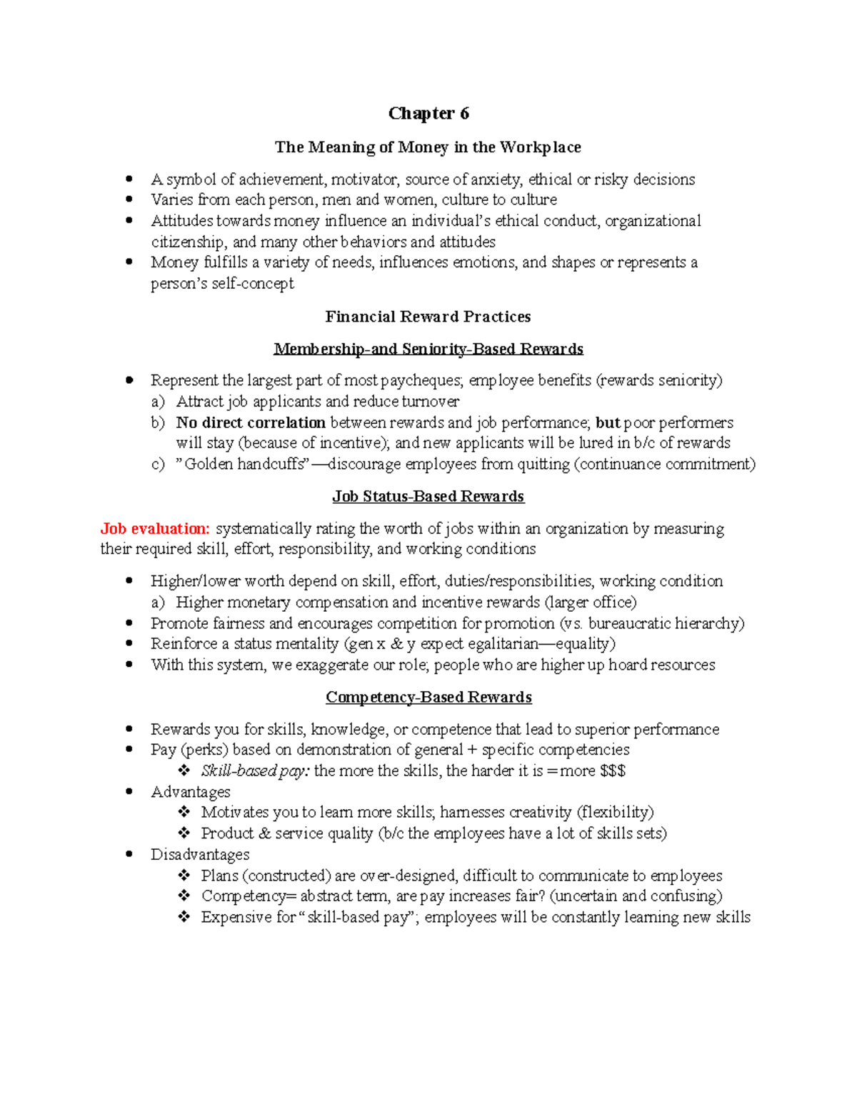Chpater 6 lec notes - Chapter 6 The Meaning of Money in the Workplace A ...