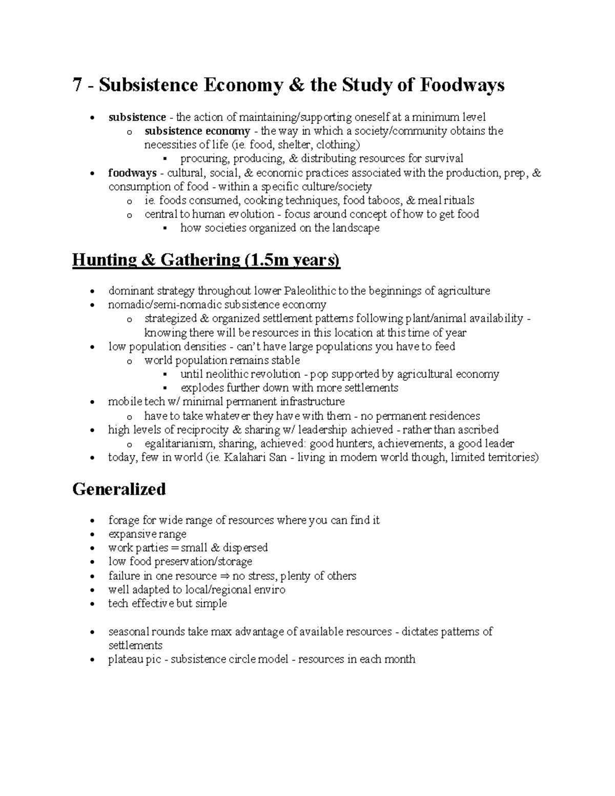 ARCH 101 lec 7-10 - 7 - Subsistence Economy & the Study of Foodways ...
